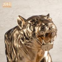 China Lifesize Resin Tiger Statue Golden Fiberglass Animal Figurine Indoor Decoration for sale