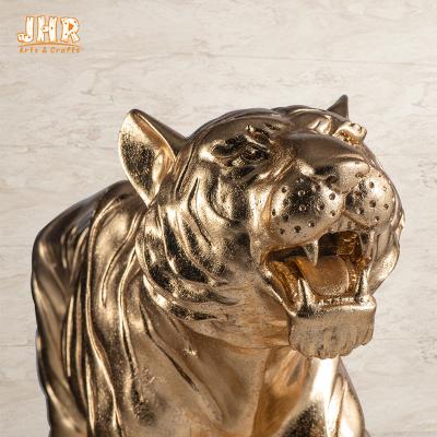 China Lifesize Resin Tiger Statue Golden Fiberglass Animal Figurine Indoor Decoration for sale