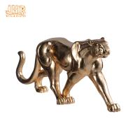 China Animal Decor Resin Leopard Statue Polyresin Animal Figurines Fiberglass Gold Leaf Finish for sale