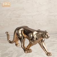 China Animal Decor Resin Leopard Statue Polyresin Animal Figurines Fiberglass Gold Leaf Finish for sale