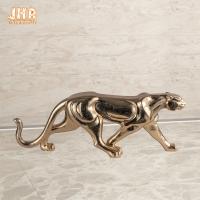 China Animal Decor Resin Leopard Statue Polyresin Animal Figurines Fiberglass Gold Leaf Finish for sale