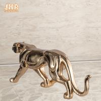 China Animal Decor Resin Leopard Statue Polyresin Animal Figurines Fiberglass Gold Leaf Finish for sale