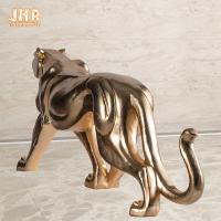 China Animal Decor Resin Leopard Statue Polyresin Animal Figurines Fiberglass Gold Leaf Finish for sale