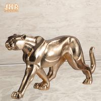 China Animal Decor Resin Leopard Statue Polyresin Animal Figurines Fiberglass Gold Leaf Finish for sale