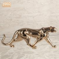 China Animal Decor Resin Leopard Statue Polyresin Animal Figurines Fiberglass Gold Leaf Finish for sale
