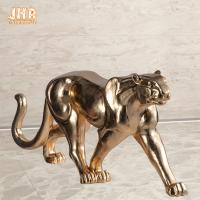 China Animal Decor Resin Leopard Statue Polyresin Animal Figurines Fiberglass Gold Leaf Finish for sale