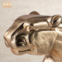 China Animal Decor Resin Leopard Statue Polyresin Animal Figurines Fiberglass Gold Leaf Finish for sale