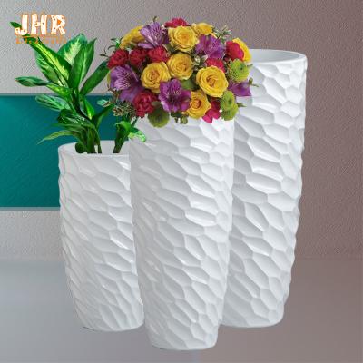 China Gloss White Resin Planter Flower Pots For Artificial Plants for sale