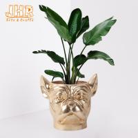 China Decorative Fiberclay Bronze Plant Pots Lion Statue Tabletop Planter for sale