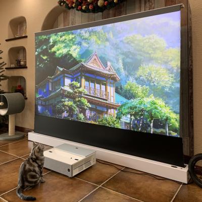 China 150-Inch Floor Rising ALR Projection Screen Motorized for UST Projector, Retractable Ambient Light Rejecting Display for sale