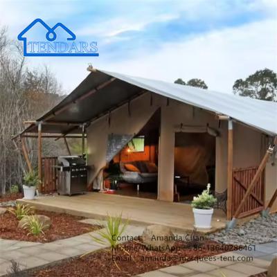 China Beige Safari Glamping Canvas Lodge Tent 4x6m with Bathroom Module for sale