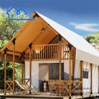 China Prefabricated Wooden Frame Glamping Safari Tent 5x7m Fire Retardant Waterproof Hotel Tent for sale