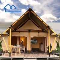 China Luxury Wood Structure Glamping Safari Tent 5.5mx9m Family Double Layer Tent for sale