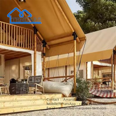 China Luxury Wood Structure Glamping Safari Tent 5.5mx9m Family Double Layer Tent for sale