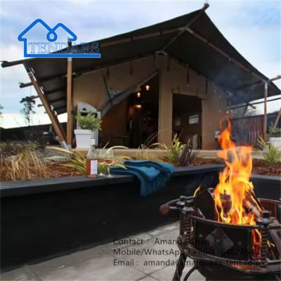 China Prefabricated Wooden Frame Glamping Safari Tent 5x7m Fire Retardant Waterproof Hotel Tent for sale