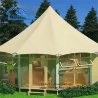 China Customized Camping Outdoor Canvas Glass Wall Polygon Tent with Bathroom - 6M/8M/10M Sizes, 15+ Year Lifespan for sale