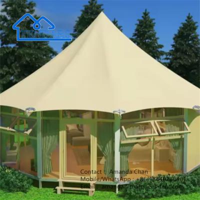 China Customized Camping Outdoor Canvas Glass Wall Polygon Tent with Bathroom - 6M/8M/10M Sizes, 15+ Year Lifespan for sale