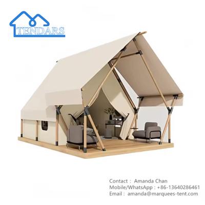 China Luxury Canvas Safari Tent 5.5x9m with Bathroom for Resort Hotel Glamping for sale