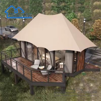 China Waterproof Resort Steel Frame Tent 5m x 8m Family Safari Lodge with Bathroom for sale