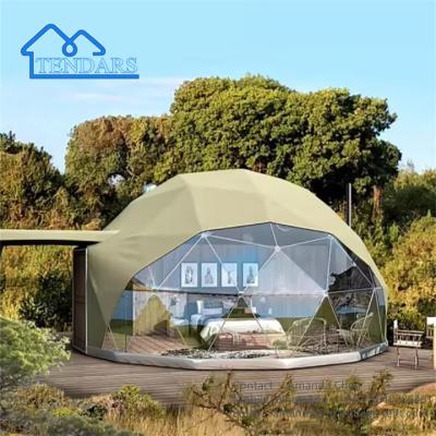 China Luxury Clear Glass Geodesic Dome Tent with Bathroom for Camping 100km/h Wind Load for sale