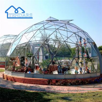 China Factory Waterproof Aluminum Geodesic Glamping Dome Tent House 4m to 20m Diameter with Bathroom for sale