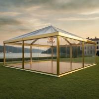 China Luxury Panoramic Party Marquee Tents Glass Wall Champagne Gold Frame CE Certified VIP Pavilion Structure for sale