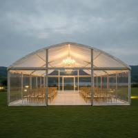 China Luxury Wedding Reception Party Marquee Tent Tempered Glass Wall Champagne Gold Frame Elegant Event Canopy Structure for sale
