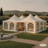 China Elegant Garden Party Marquee Tent Aluminium Frame Cream Ivory Canopy Panoramic Windows Italian Villa Outdoor Reception for sale