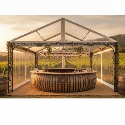 China Vineyard Party Marquee Tent with Integrated Tasting Counter Rustic Barrel Stave Aesthetic and Clear Vineyard View PVC Panels for sale