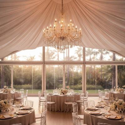 China Vietnam Premium Luxury Wedding Party Marquee Tent Clear Window Walls Interior Lining Chandelier Ready for sale