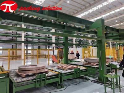 China Horizontal Copper Coil Packing Line 380V 4T with Turntable Wrapping Machine and Stacking System for sale