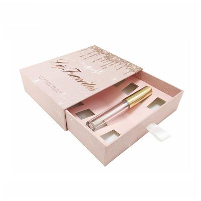 China Paperboard Pink Gift Cosmetic Packaging Boxes Lipstick With Drawer for sale