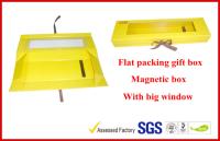 China Foldable Yellow Customized Gift Packaging Boxes With Big Window , Magnetic Flat Packing Gift Box for sale