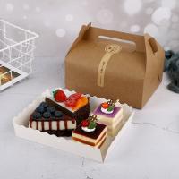 China wholesale cup cake recycled brown kraft paper food boxes with handle top quality bakery packaging box customize cake box for sale