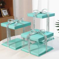 China High quality clear acrylic square plastic cake box packaging with ribbon for sale