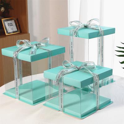 China High quality clear acrylic square plastic cake box packaging with ribbon for sale