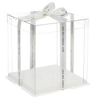 China High quality clear acrylic square plastic cake box packaging with ribbon for sale