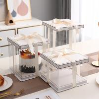 China High quality clear acrylic square plastic cake box packaging with ribbon for sale