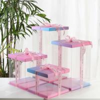 China High quality clear acrylic square plastic cake box packaging with ribbon for sale
