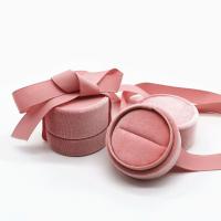 China Custom Jewelry Round Packaging Boxes Ring Earring Necklace Velvet Gift Box With Ribbon for sale