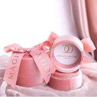China Custom Jewelry Round Packaging Boxes Ring Earring Necklace Velvet Gift Box With Ribbon for sale
