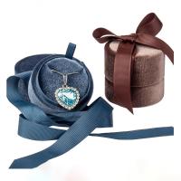 China Custom Jewelry Round Packaging Boxes Ring Earring Necklace Velvet Gift Box With Ribbon for sale