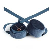 China Custom Jewelry Round Packaging Boxes Ring Earring Necklace Velvet Gift Box With Ribbon for sale