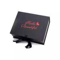 China Velvet Flap Gift Box Cosmetics Clothing Black Texture Folding Rigid Gift Boxes for sale