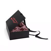 China Velvet Flap Gift Box Cosmetics Clothing Black Texture Folding Rigid Gift Boxes for sale