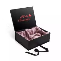 China Velvet Flap Gift Box Cosmetics Clothing Black Texture Folding Rigid Gift Boxes for sale