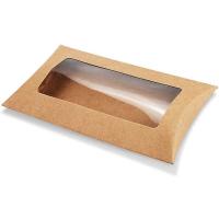 China Small Gift Package Custom Window Pillow Boxes Yellow Kraft Paper Pillow Box for sale
