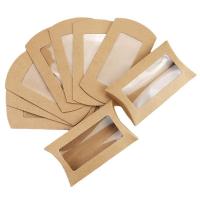 China Small Gift Package Custom Window Pillow Boxes Yellow Kraft Paper Pillow Box for sale