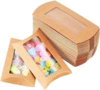 China Small Gift Package Custom Window Pillow Boxes Yellow Kraft Paper Pillow Box for sale