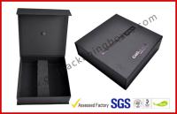 China Customized Plastic Paper Covered Rigid Gift Boxes with Black LOGO Hot-stamping , High Density Foam for sale